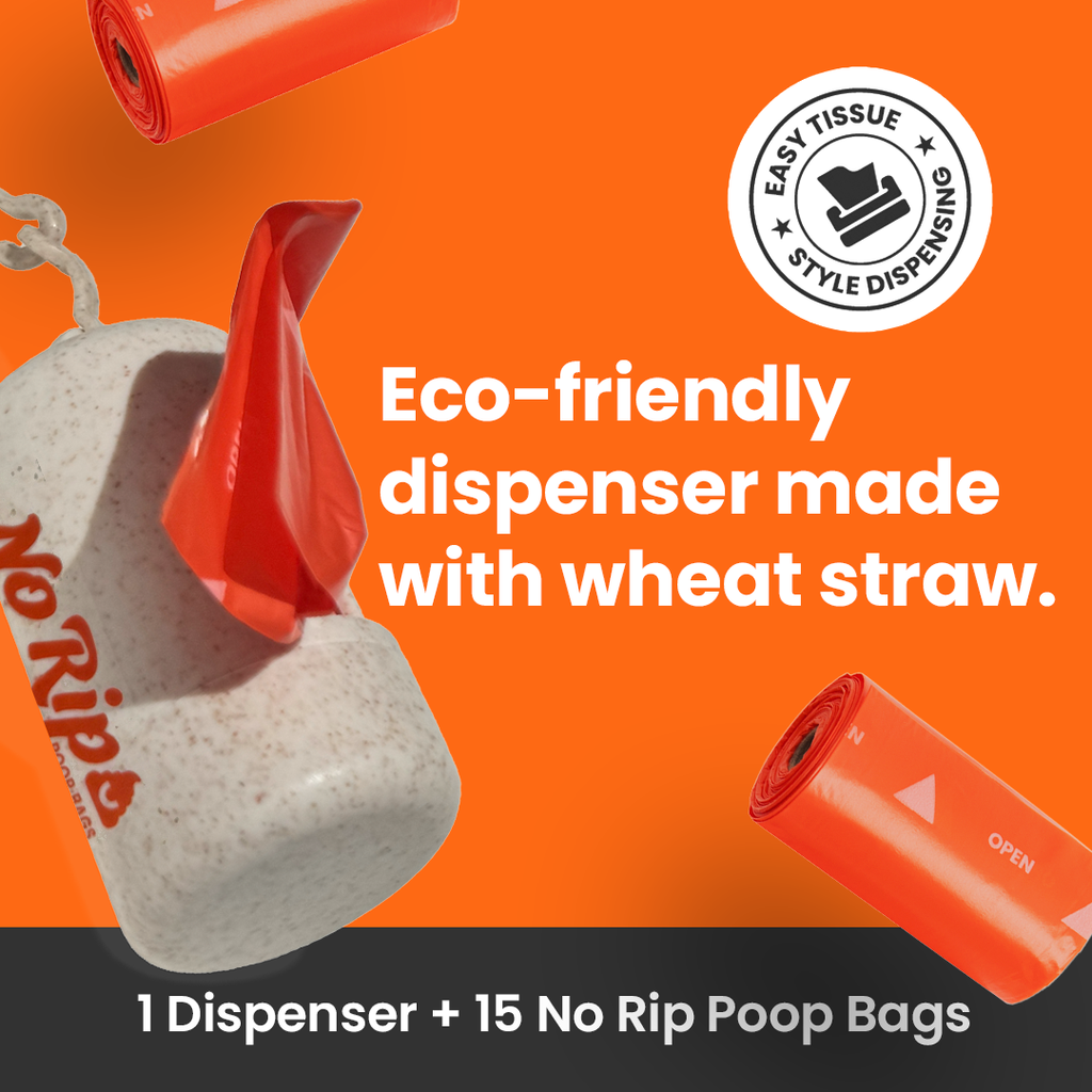 Wheat Straw Dispenser + 1 Roll of No Rip Poop Bags